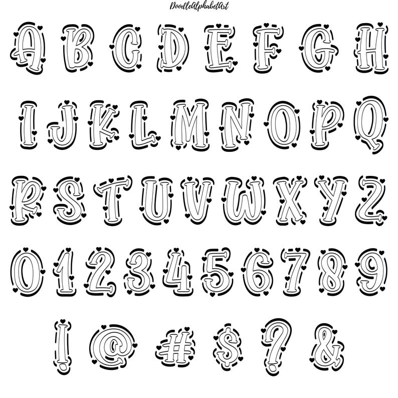 Lines and Hearts Doodle Alphabet SVG PNG: DIY Crafts & Sublimation ...