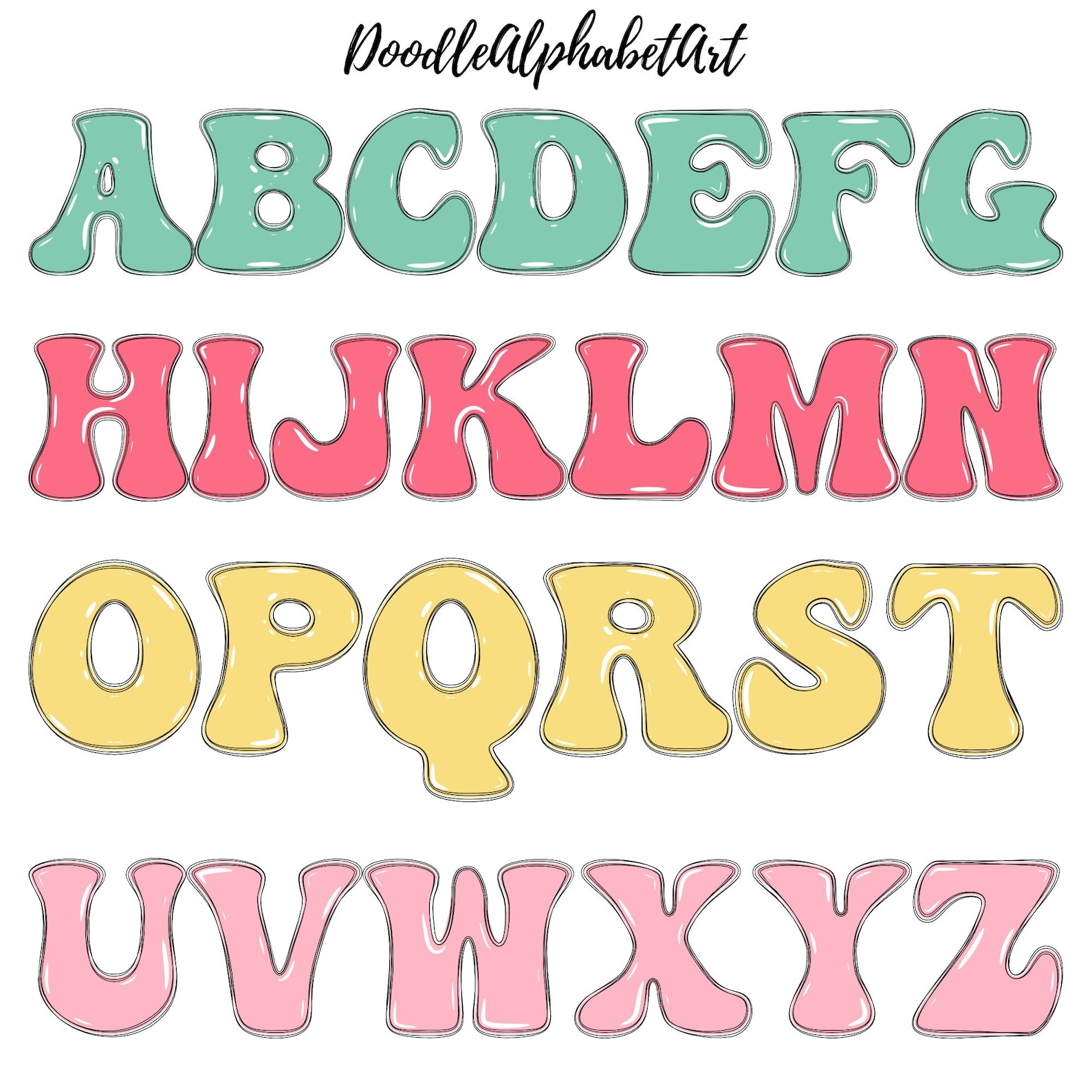 Retro Groovy Doodle Alphabet: 3D Inflated PNG Bundle (5 Alphapacks) - Etsy