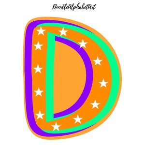 Funky Neon Doodle Alphabet PNG Bundle, 5 Playful Bright Doodle Letters ...