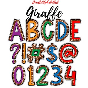 Half Skin Animal Print Alphabet Numbers PNG, Doodle Letters Bundle PNG ...