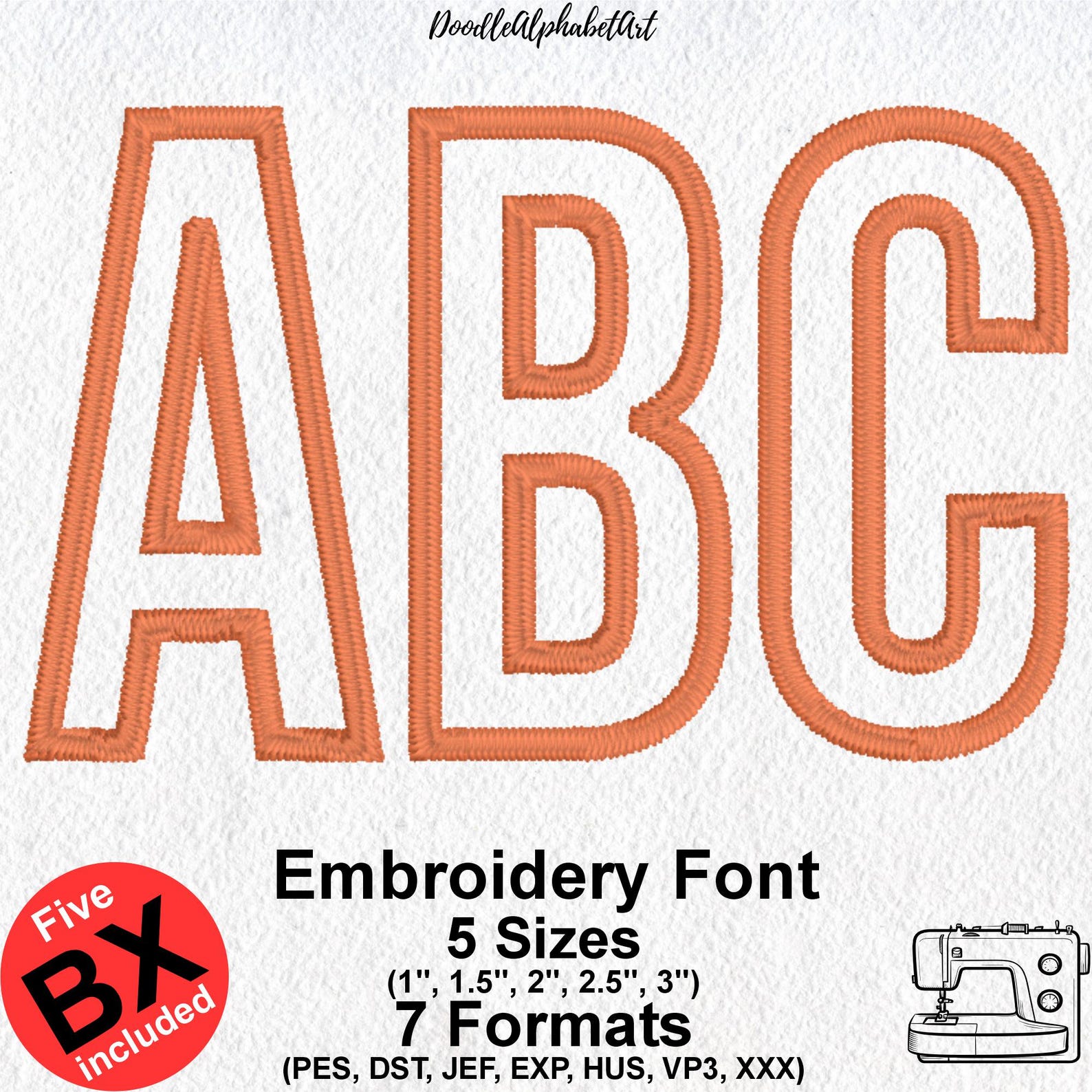 Tall Thin Outline Embroidery Font: 5 Sizes, 7 Formats (instant Download ...