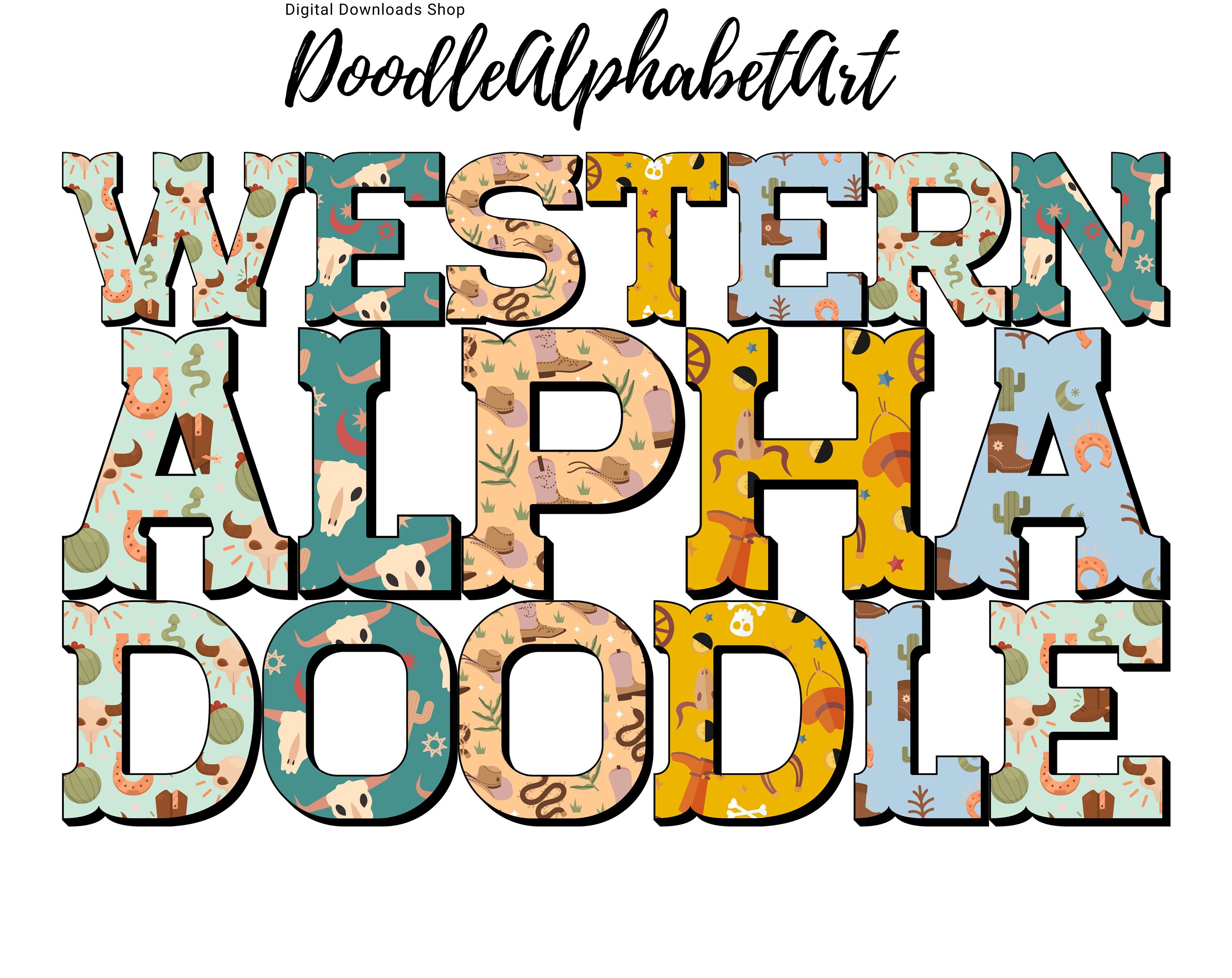 Western Doodle Alphabet Letters PNG Set Boho Western Doodle - Etsy