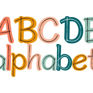 Bright Boho Color Scribble Alphabet Letters PNG, Doodle Alphabet PNG ...