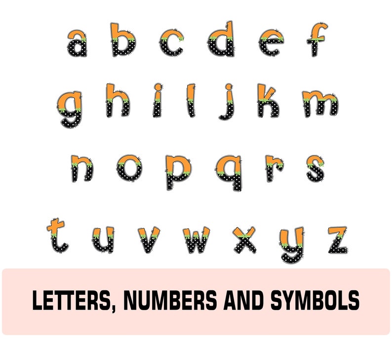 Orange Doodle Alphabet Letters PNG Bundle Green Black and - Etsy