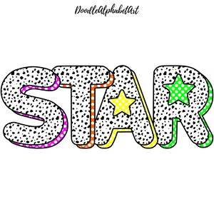 Star Dalmatian Doodle Alphabet Letters PNG Bundle, Bright Color Palette ...