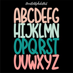 Boho Doodle Alphabet PNG Bundle, 10 Alpha Sets, Boho Color Palette ...