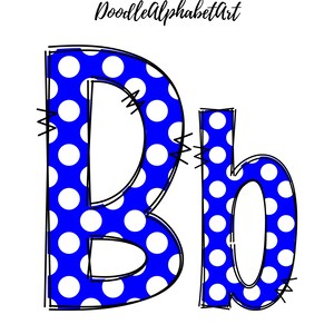 Doodle Blue Polka Dot Alphabet PNG Bundle, 2 Alpha Sets, Blue and White ...