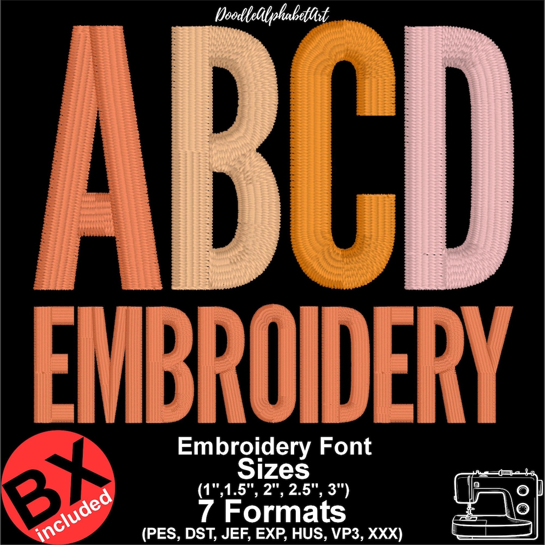 Satin Column Stitch League Gothic Embroidery Font, 5 Sizes 7 Formats ...