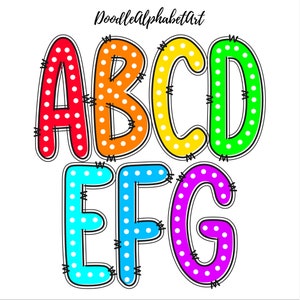 Summer Kids Doodle Alphabet PNG Bundle, Bright Color Palette, 7 Polka ...