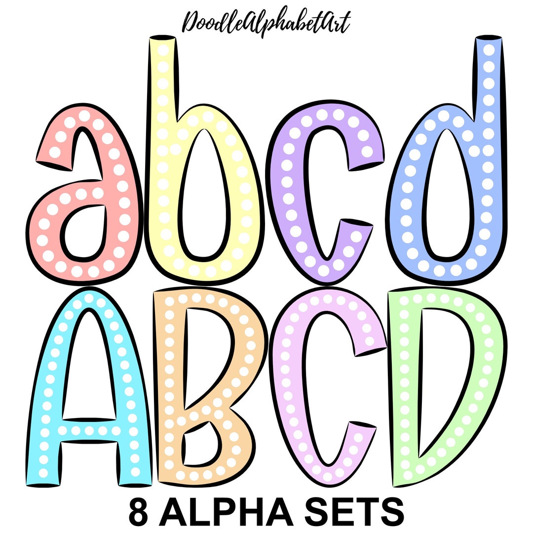Dots Letters PNG Bundle, Pastel Color Palette, 8 Alpha Sets, Polka Dot ...