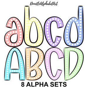 Dots Letters PNG Bundle, Pastel Color Palette, 8 Alpha Sets, Polka Dot ...