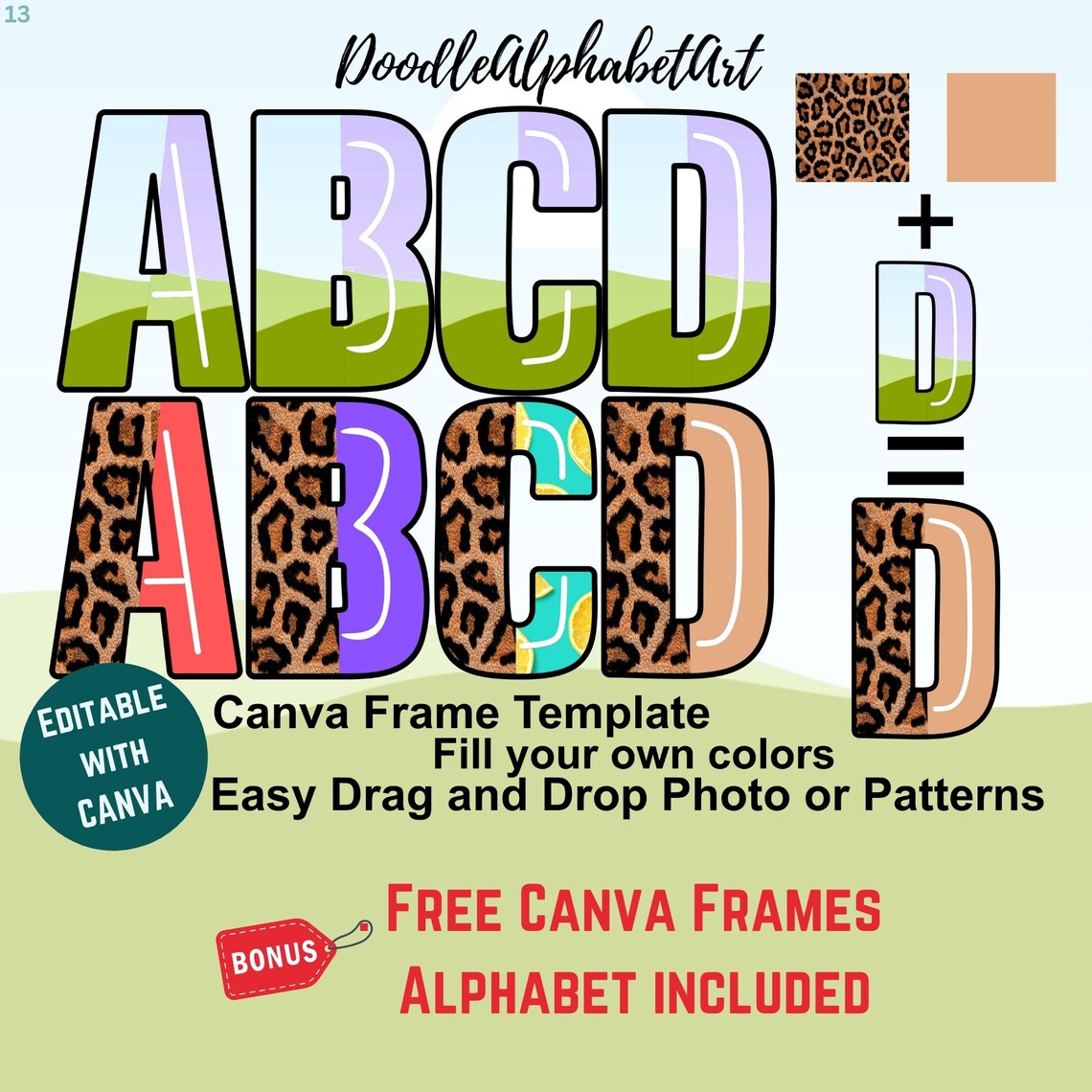 Canva Frames Split Alphabet Font: Doodle Letters (digital Download) - Etsy