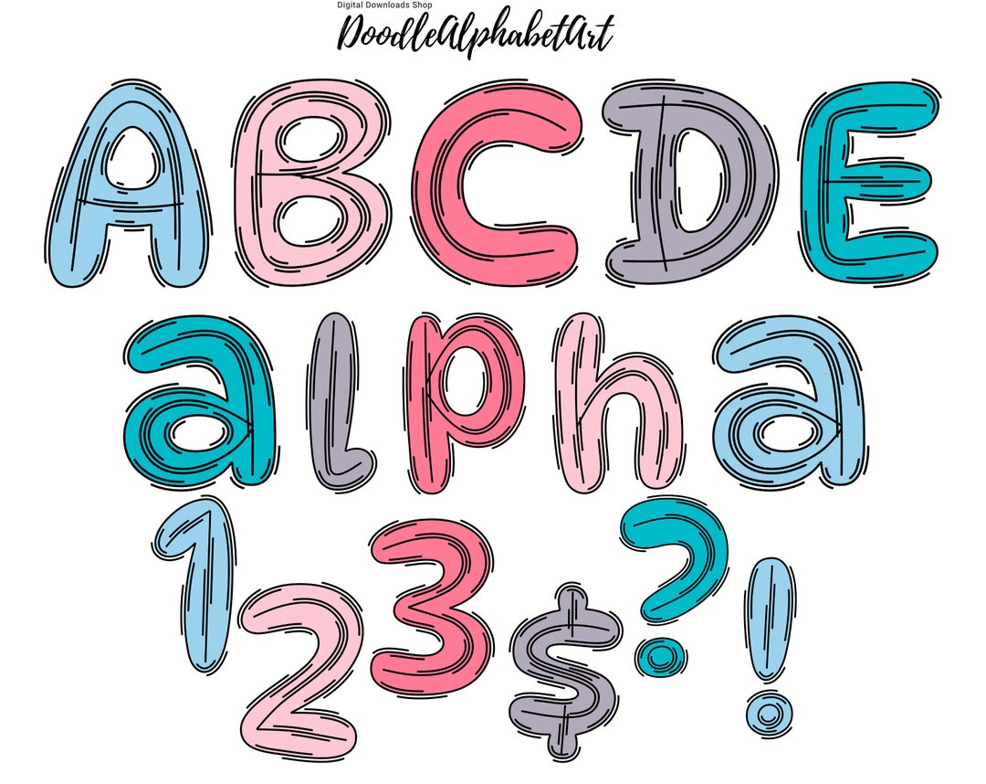 Hand-drawn Scribble Outline Doodle Alphabet PNG Bundle - Perfect for ...