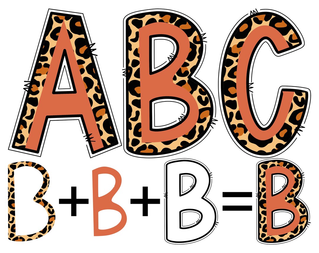 Half Leopard Doodle Digital Alphabet Letters SVG EPS PDF & Png. Hand ...