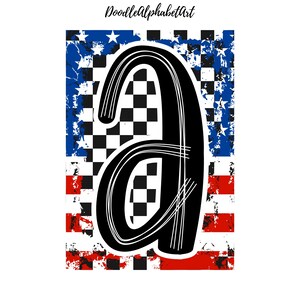 Patriotic Doodle Alphabet PNG: Checkered USA Flag Letters (digital ...