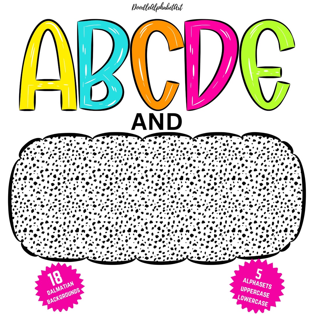 White Splash Lines Alphabet PNG Bundle, Dalmatian Dots Background ...