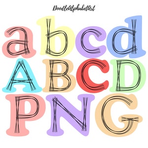 Scribble Doodle Alphabet Letters PNG Bundle 8 Sets, Pastel Color ...