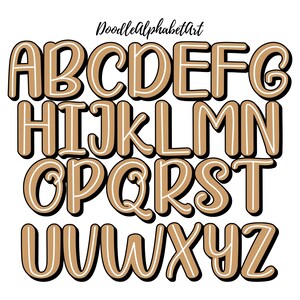 White Center Line Doodle Retro Letters PNG Bundle, Earthy Boho Color ...