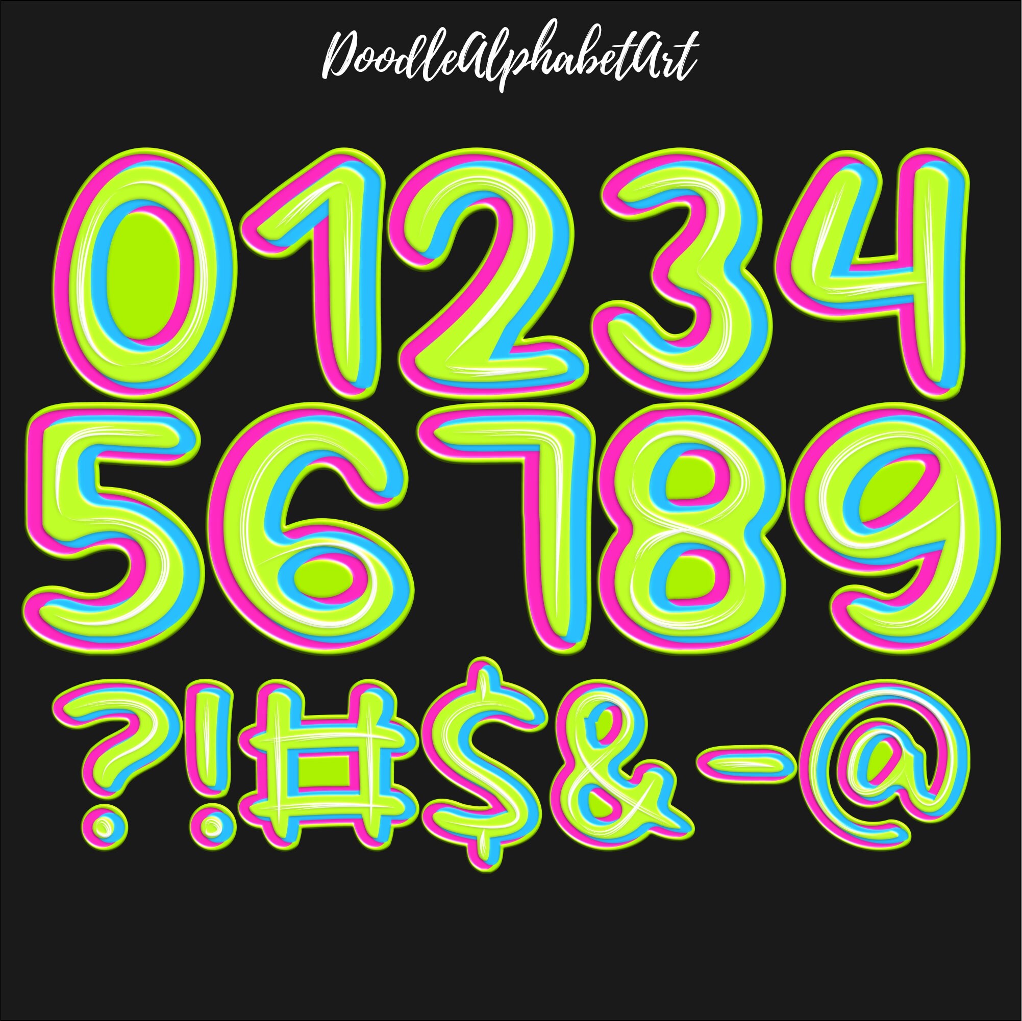 Funky Doodle Alphabet PNG Bundle: Colorful Inflated Letters (digital ...