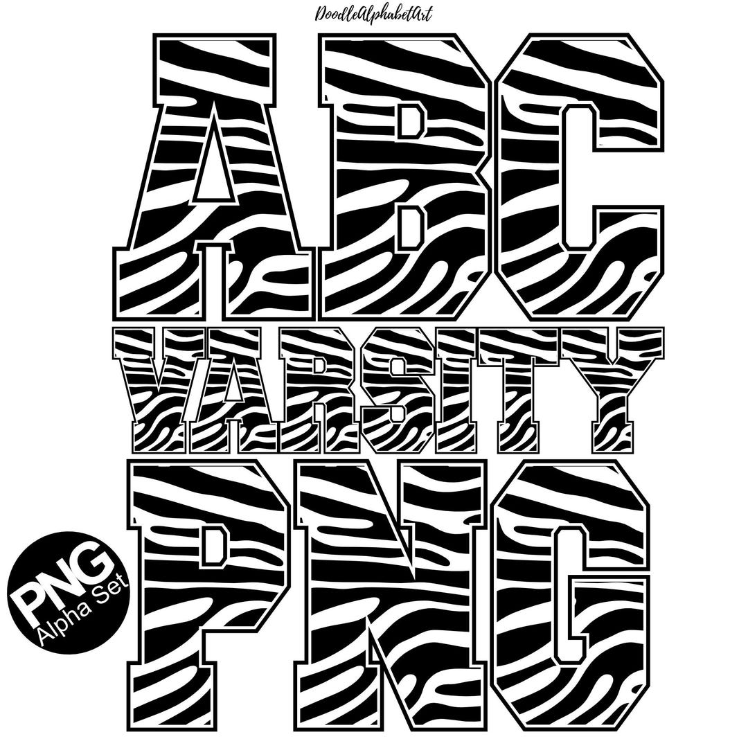 Zebra Varsity Doodle Alphabet PNG, Zebra Skin Jersey Letters | DIY ...