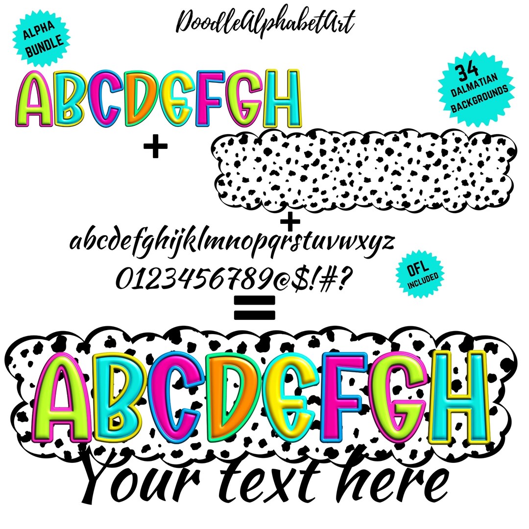 Vibrant Bright Retro Inflated Alphabet PNG, 5 Alpha Sets, Bright Colors ...