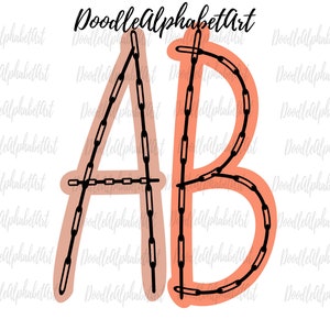 Handwriting Chain Letters PNG in 10 Colors, Hand-drawn Boho Scribble ...