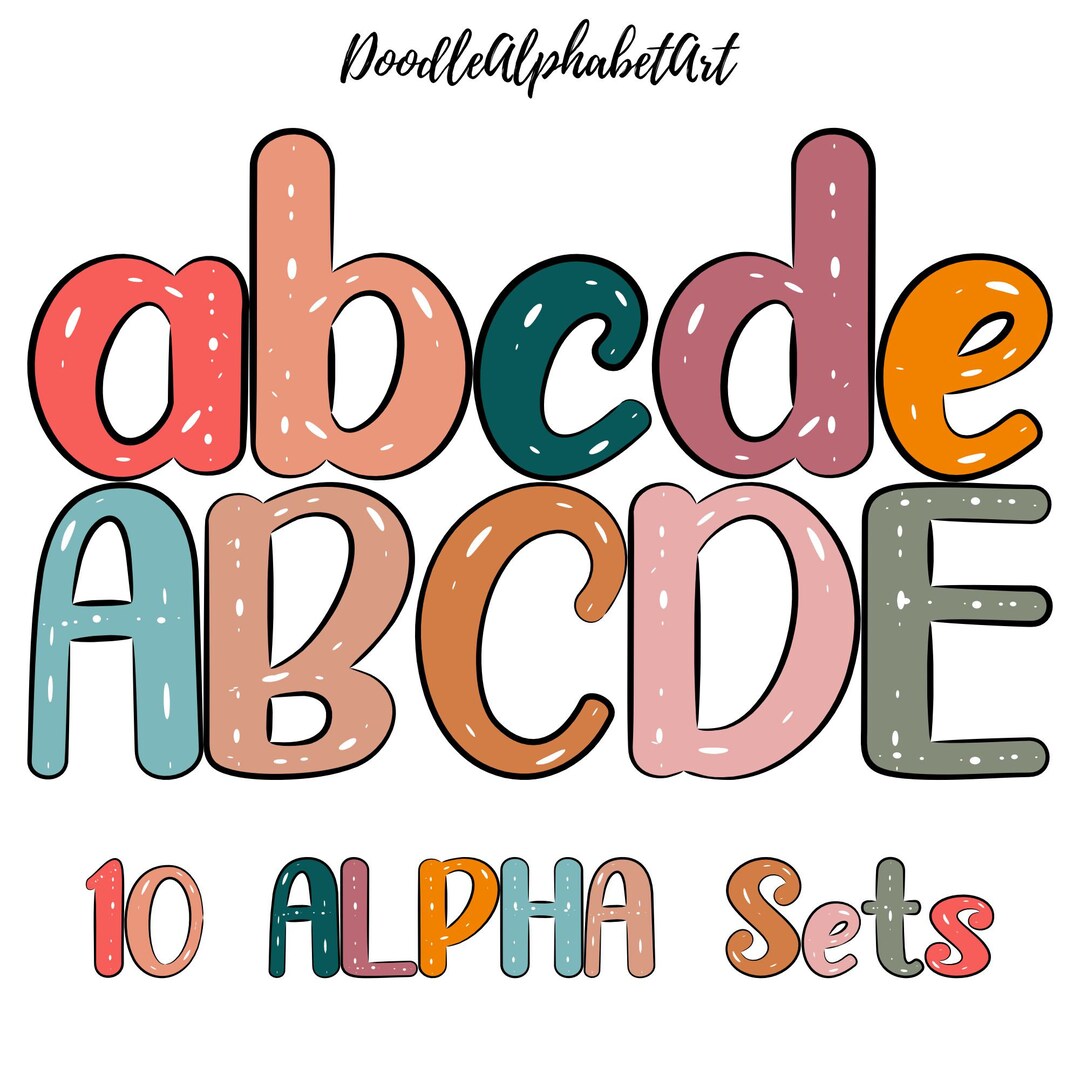 White Curve Water Splash, Boho Doodle Alphabet Letters PNG Bundle ...