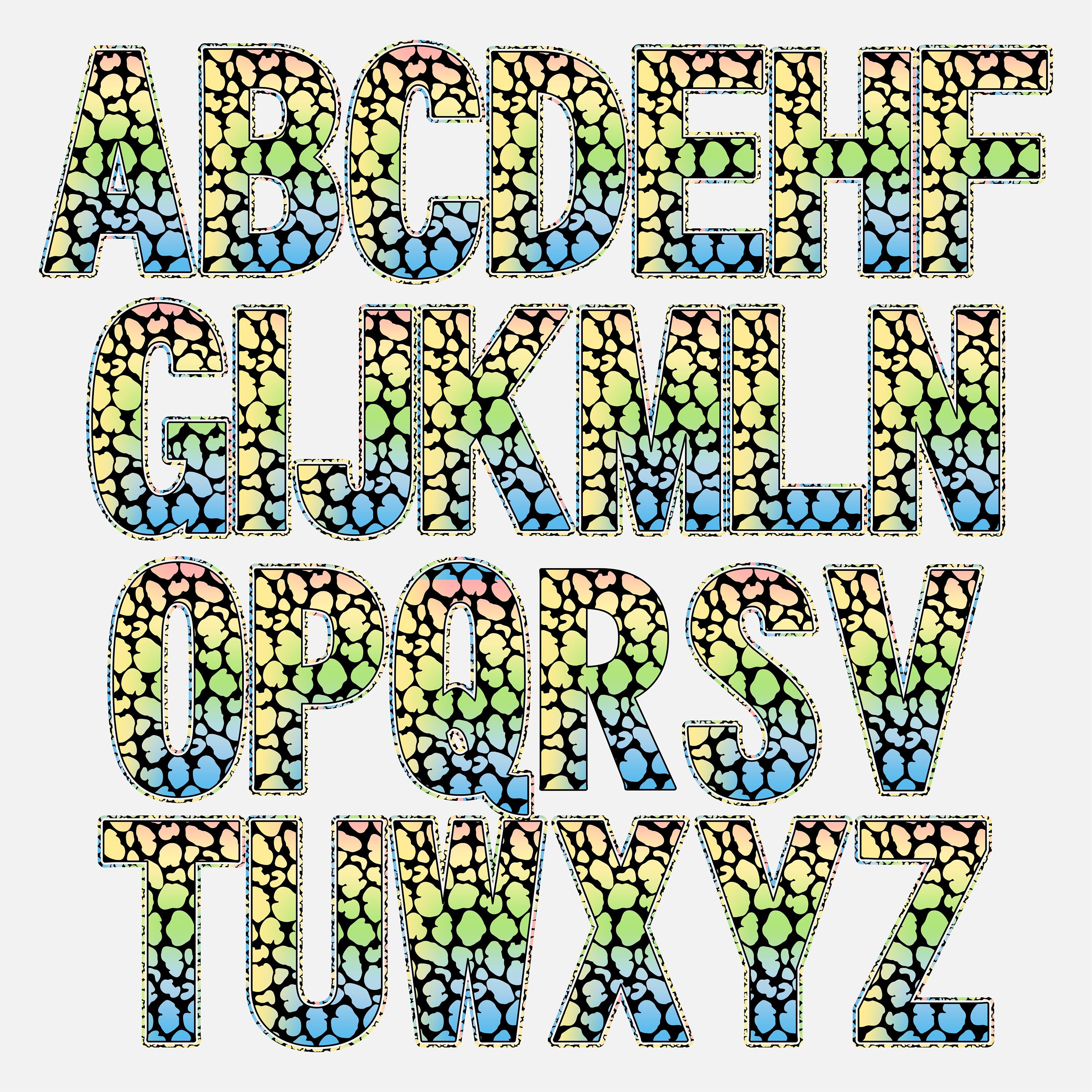 Colorful Leopard Digital Alphabet Letters and Numbers Sublimation ...
