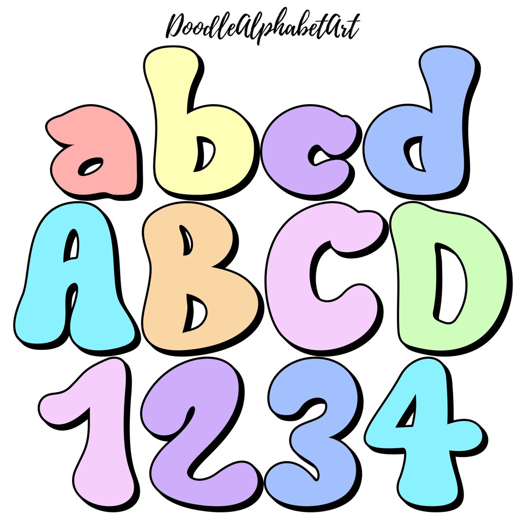 Groovy Retro Font PNG Bundle, 5 Alpha Sets PNG in Pastel Colors, Groovy ...