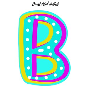 Funky Neon Doodle Alphabet PNG Bundle, 5 Playful Bright Doodle Letters ...