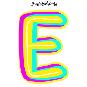 Funky Neon Doodle Alphabet PNG Bundle, 5 Playful Bright Doodle Letters ...