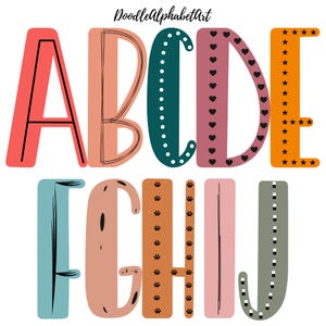 Boho Scribble & Dots Alphabet Letters PNG Bundle, 10 Alpha Sets, Hand ...