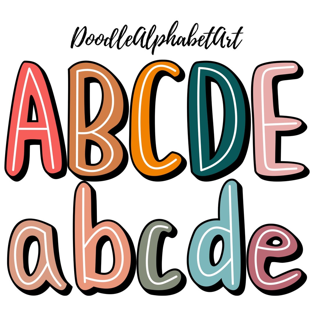 White Centerline Letters PNG in 10 Boho Color Palette, Block Shadow ...