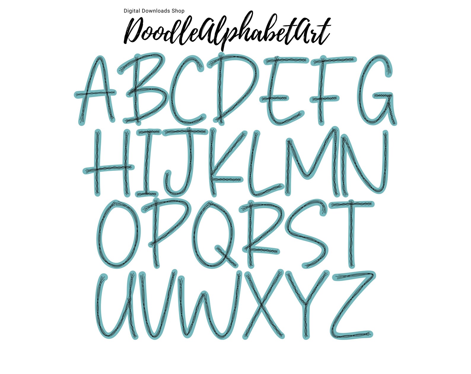 Scribble Alphabet PNG Bohemian Color Palette Boho Digital - Etsy
