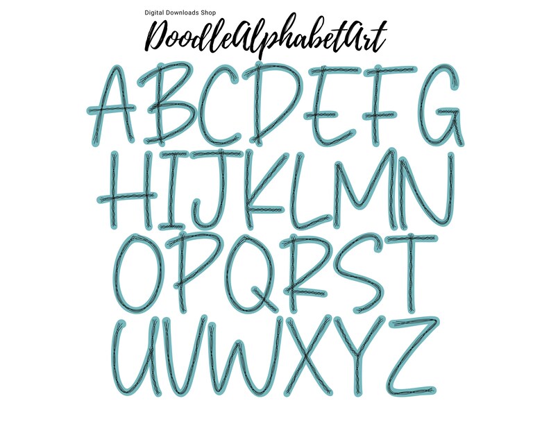 Scribble Alphabet PNG Bohemian Color Palette Boho Digital - Etsy