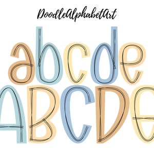 Gold & Blue Pastels Color Scheme Scribble Letters PNG, Hand Drawn ...
