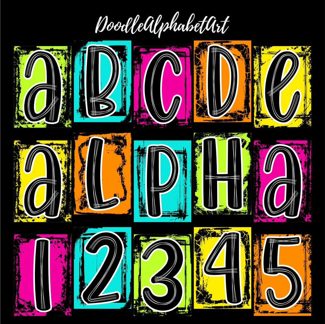 Distressed Grunge Blocks Font PNG Bundle, Bright Color, 5 Alpha Sets ...