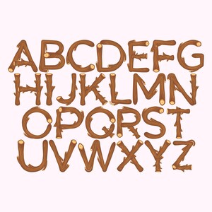 Wooden Stick Clipart Digital Alphabet Letters PNG Sublimation, Tree ...