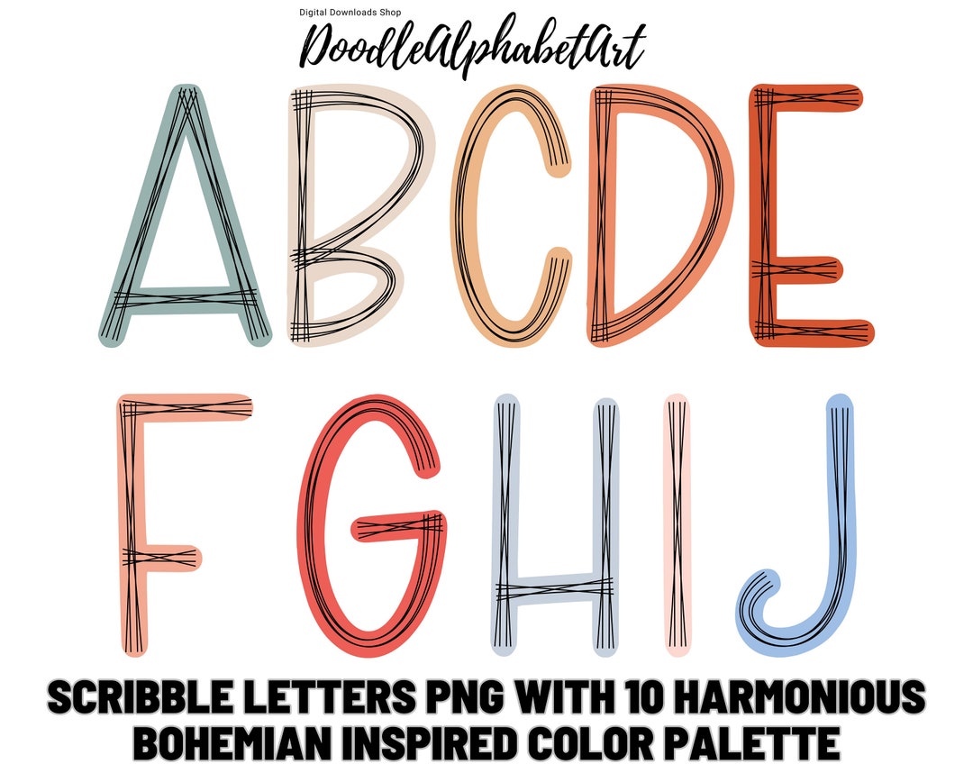 Boho Doodle Alphabet Scribble PNG With 10 Harmonious Bohemian Inspired ...
