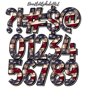 Patriotic USA Flag Doodle Alphabet PNG, Hand Drawn Letters Featuring US ...