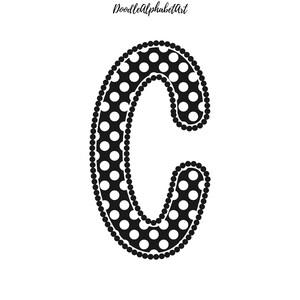 White Polka Dots Alphabet PNG Bundle, Back and White Colors, Hand-drawn ...