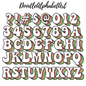 Retro Groovy Alphabet Bundle - 4 Alpha Sets, Hand Drawn Sublimation ...