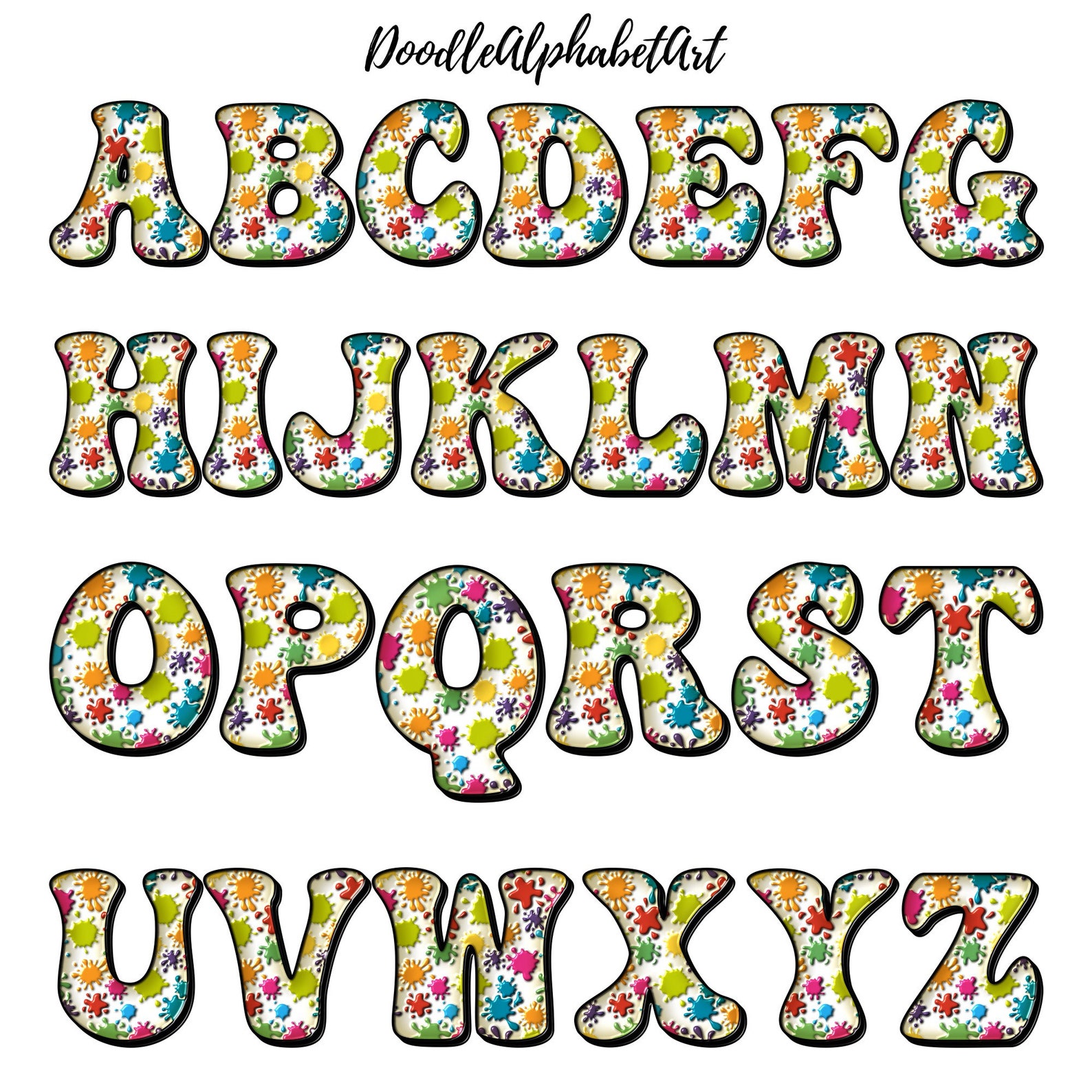 3D Paint Splatter Alphabet PNG: Retro Groovy Letters (digital Download ...