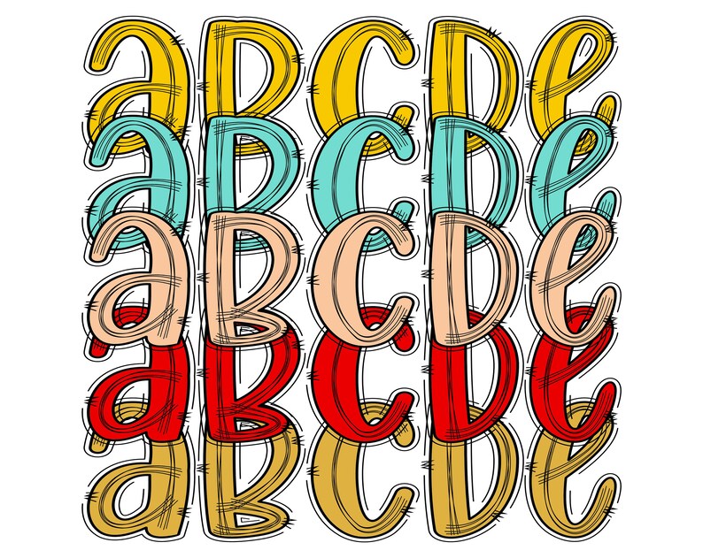 Boho Doodle Alphabet Letters PNG Bundle Scribble Doodle - Etsy