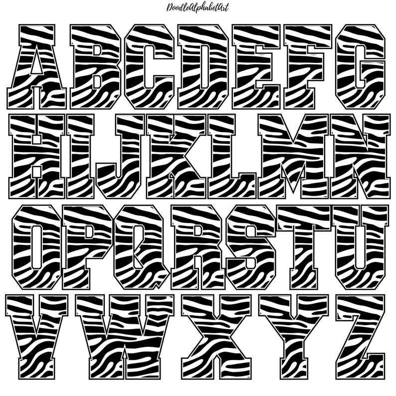 Zebra Varsity Doodle Alphabet PNG, Zebra Skin Jersey Letters | DIY ...