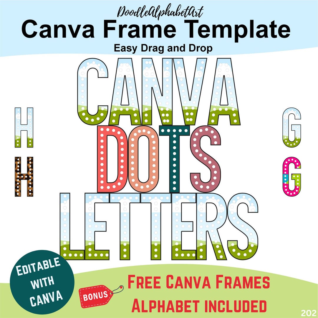 Editable Canva Frame Letters, Doodle Dots Alphabet Canva Template, Easy ...