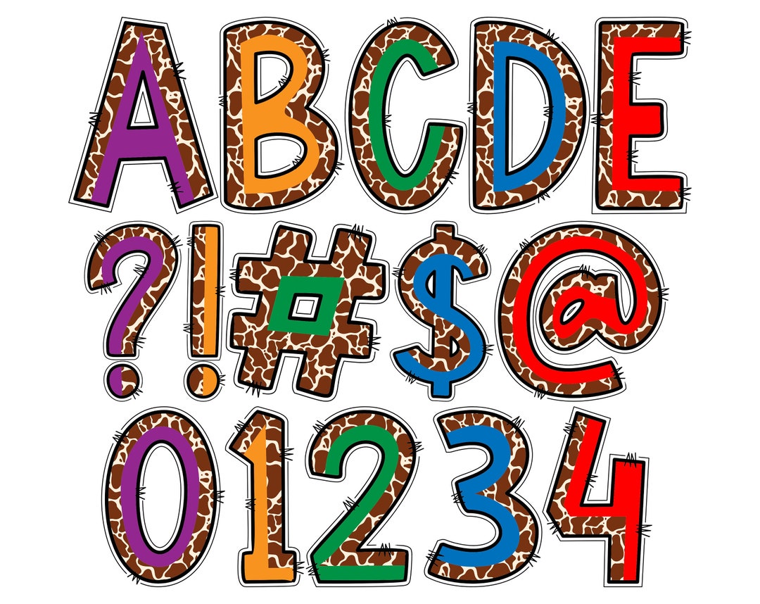 Half Giraffe Animal Print Skin Digital Alphabet and Numbers PNG, Alpha ...