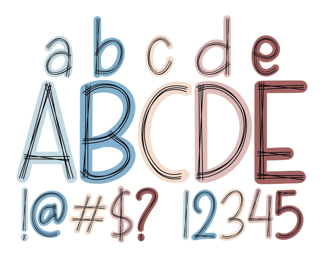Scribble Alphabet Digital PNG in 5 COLORS, Boho Doodle Digital Letters ...