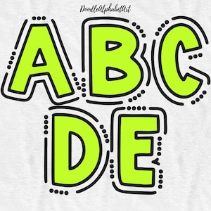 Retro Doodle Alphabet PNG Bundle: Vibrant Lines and Dots (digital ...