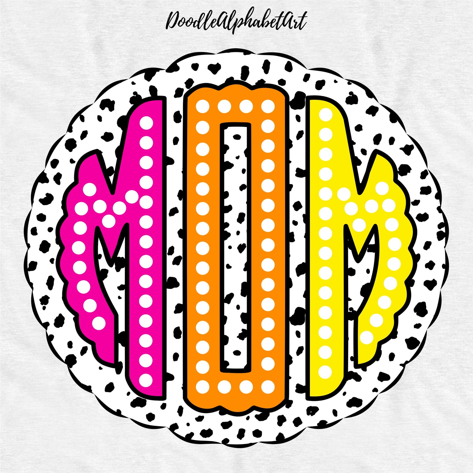 Dalmatian Dots Monogram Alphabet PNG Bundle, Bright Color, 5 Alpha Sets ...